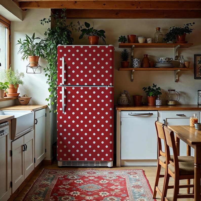 Red Polka Dot Fridge Wrap - Retro Diner Vinyl Decal, Custom Size - Etsy