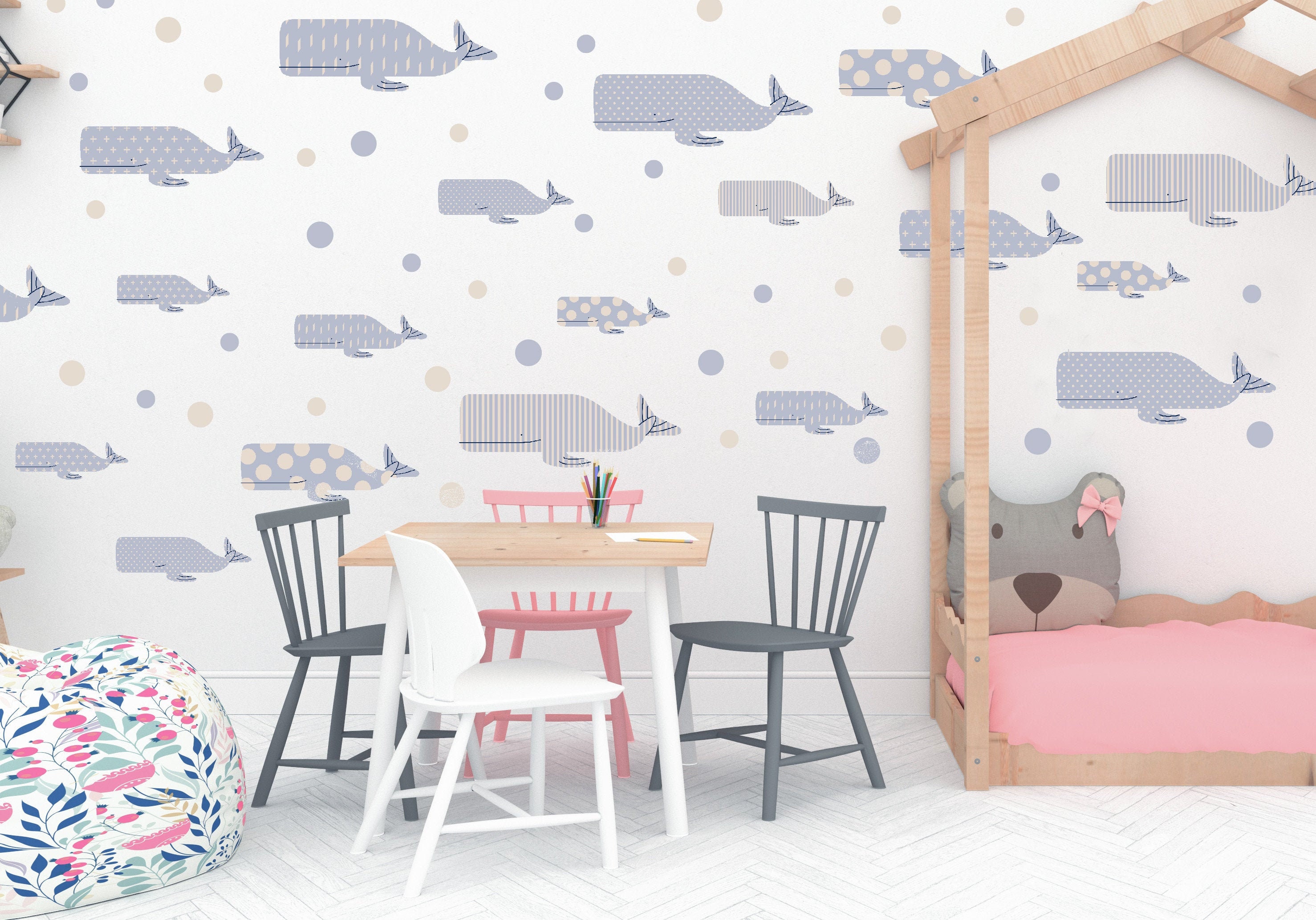 Whale wall decal Geometric pattern whales decals under the | Etsy