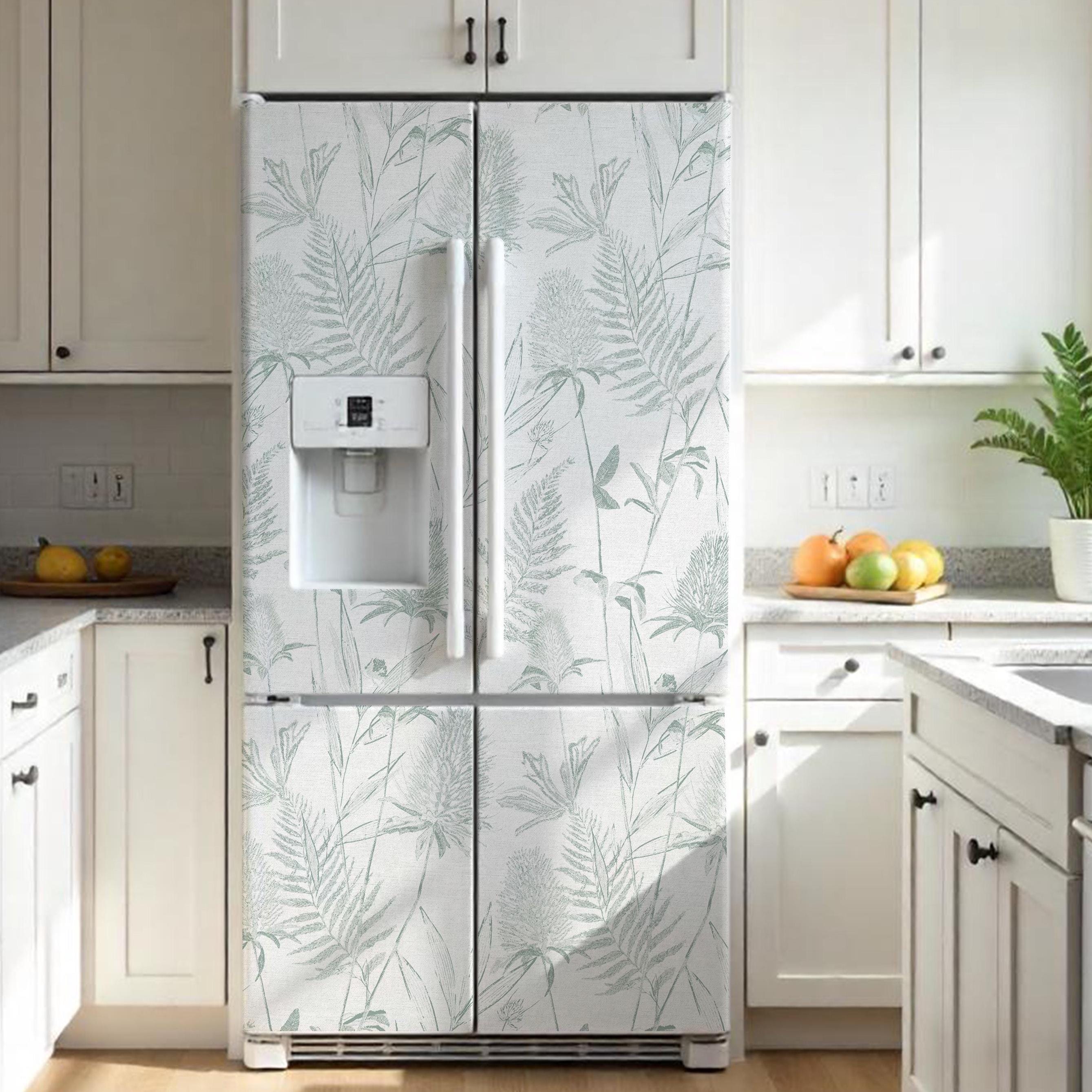 Fridge Wrap. Botanical Fridge Decal. Light Vinyl Cover for Refrigerator ...
