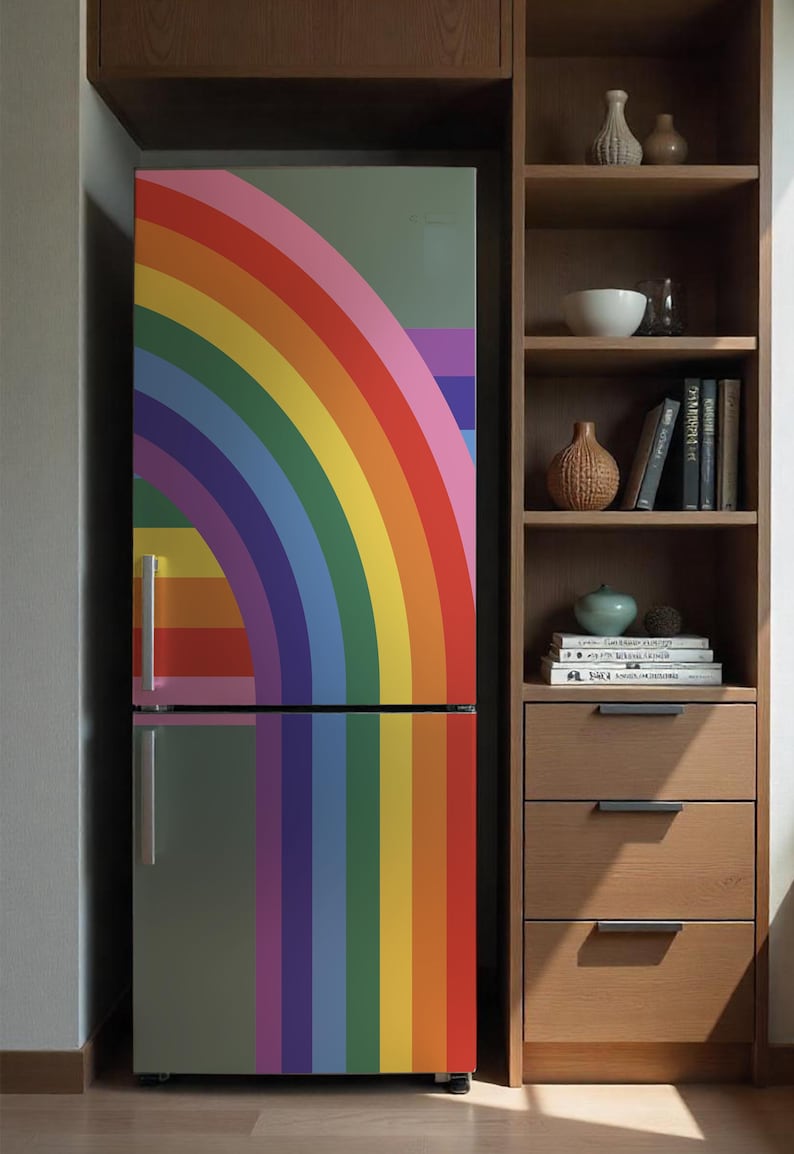 Colorful Rainbow Fridge Wrap. Vinyl Decal for Different Refrigerator ...