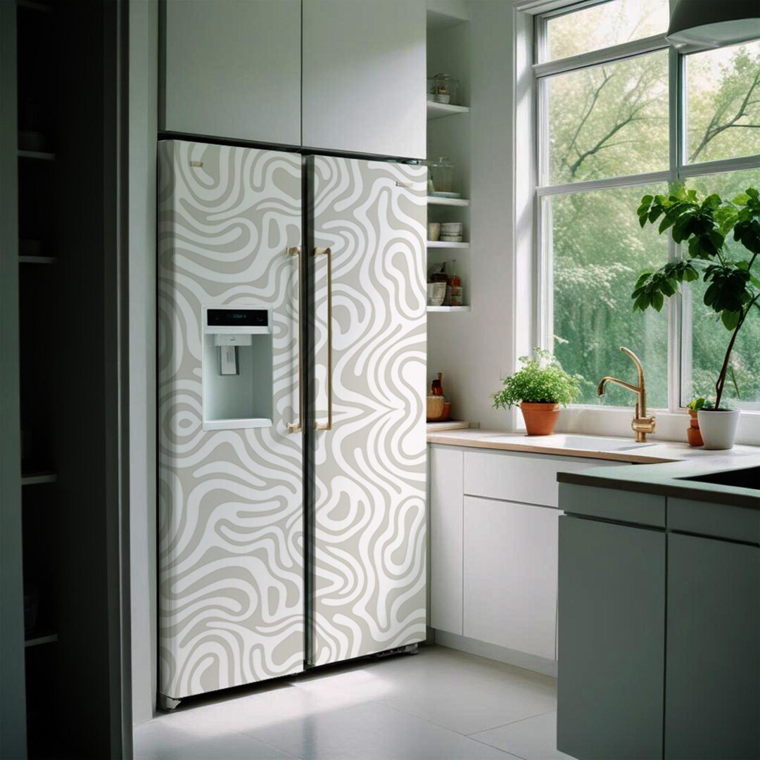 Modern Abstract Refrigerator Wrap. Removable Fridge Vinyl Decal for Side-by-side, French Door ...