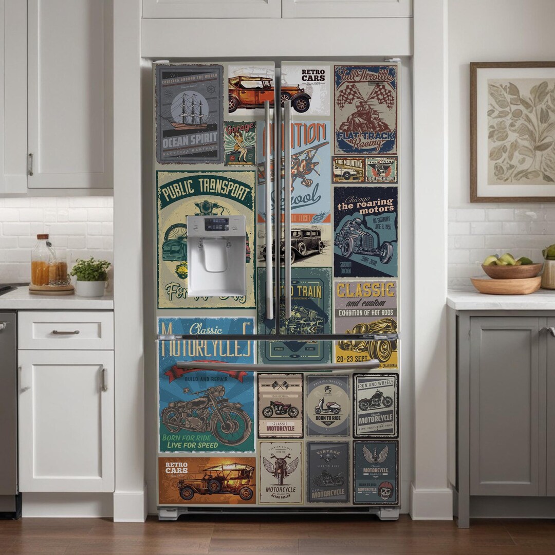 Refrigerator Wrap Retro Transport Posters. - Etsy