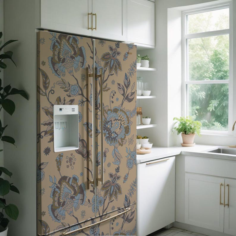 Boho Floral Vinyl Skin for Refrigerator. Removable Peel and Stick ...