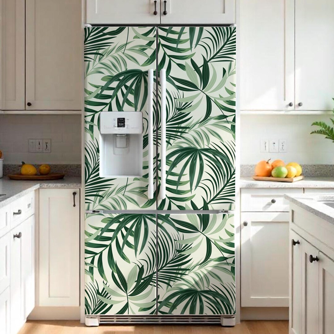 Fridge Wallpaper. Fridge Door Cover. Refrigerator Wrap. Tropical Leaf ...
