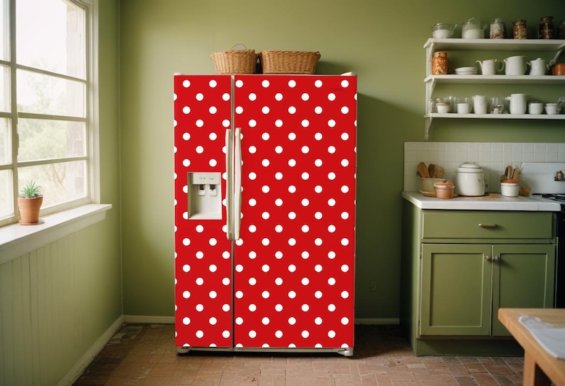 Red Polka Dot Fridge Wrap - Retro Diner Vinyl Decal, Custom Size - Etsy