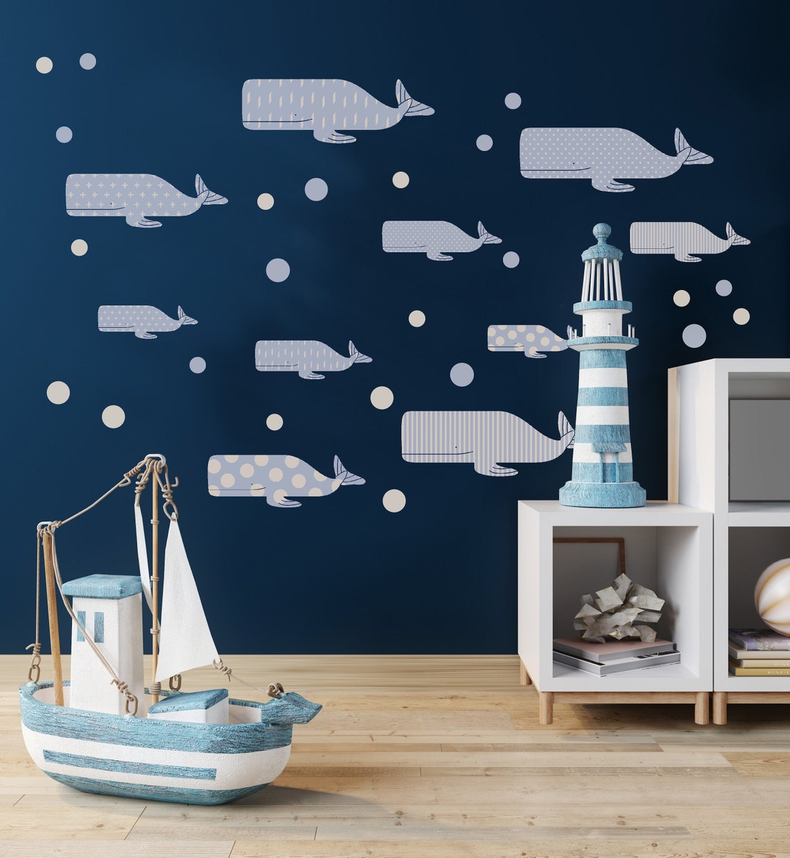Whale wall decal Geometric pattern whales decals under the | Etsy