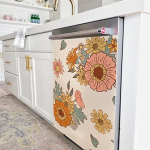 Boho Vinyl Fridge Wrap With Flowers for Bohemian Floral Kitchen Decor ...