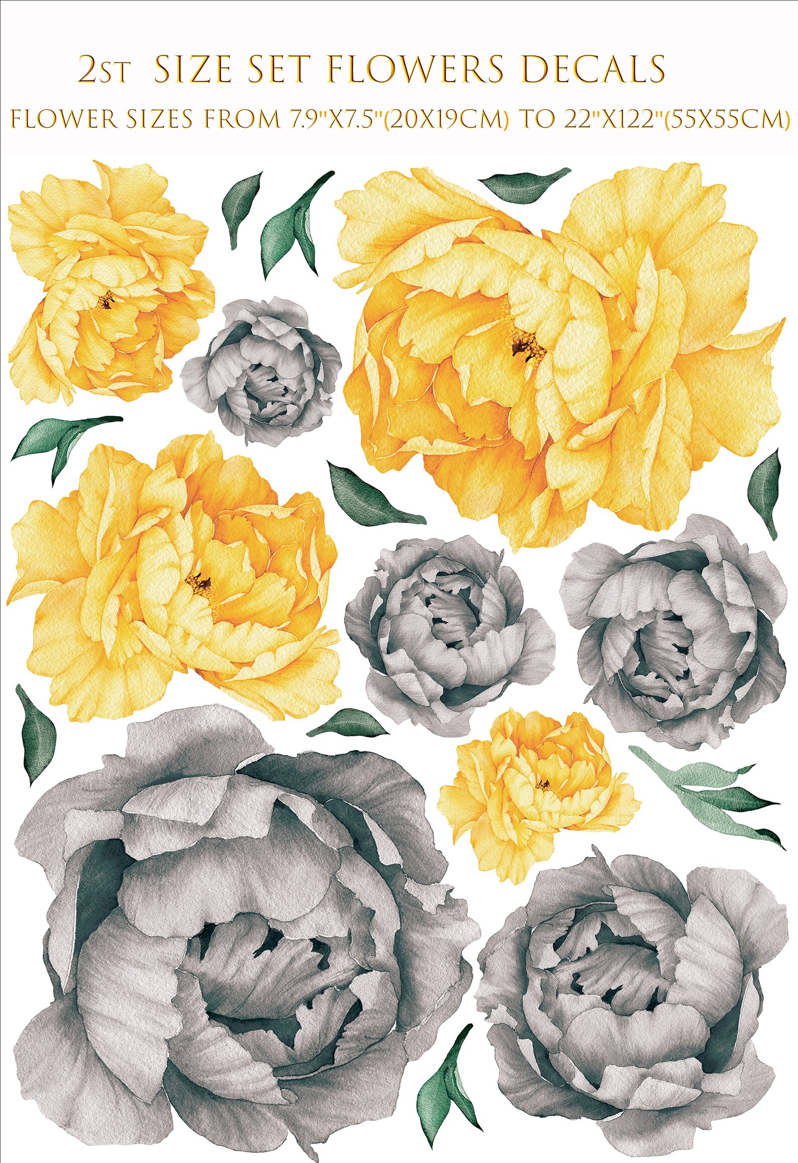 Large Grey and Yellow Flower Wall Decals Peony Wall Decals | Etsy