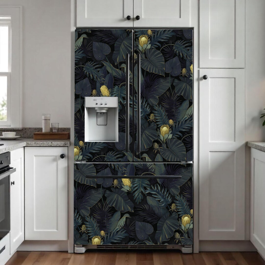 Fridge Skin. Refrigerator Wrap Jungle Leaves. Removable Fridge ...