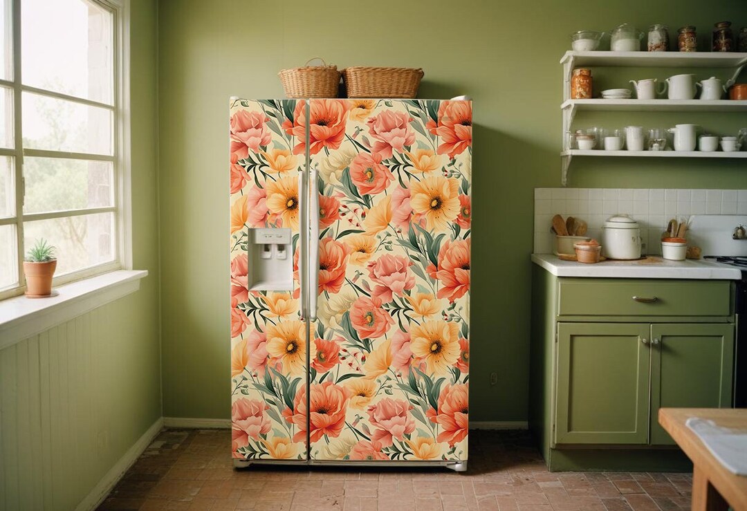 Floral Fridge Wrap. Vibrant Flower Appliance Cover. Removable ...