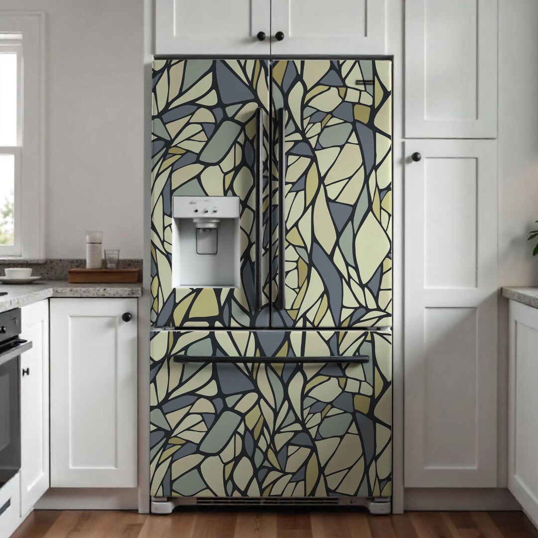 Refrigerator Vinyl Decal. Fridge Door Cover With Pattern Stained Glass ...