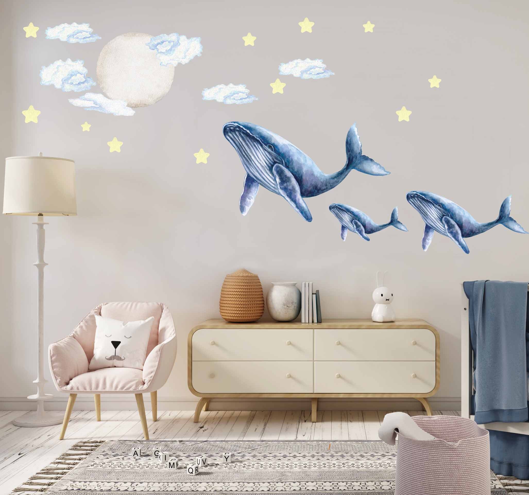Whale Decal, Whale Family in Sky Decal, Blue Whale Decal, Wall Decal ...