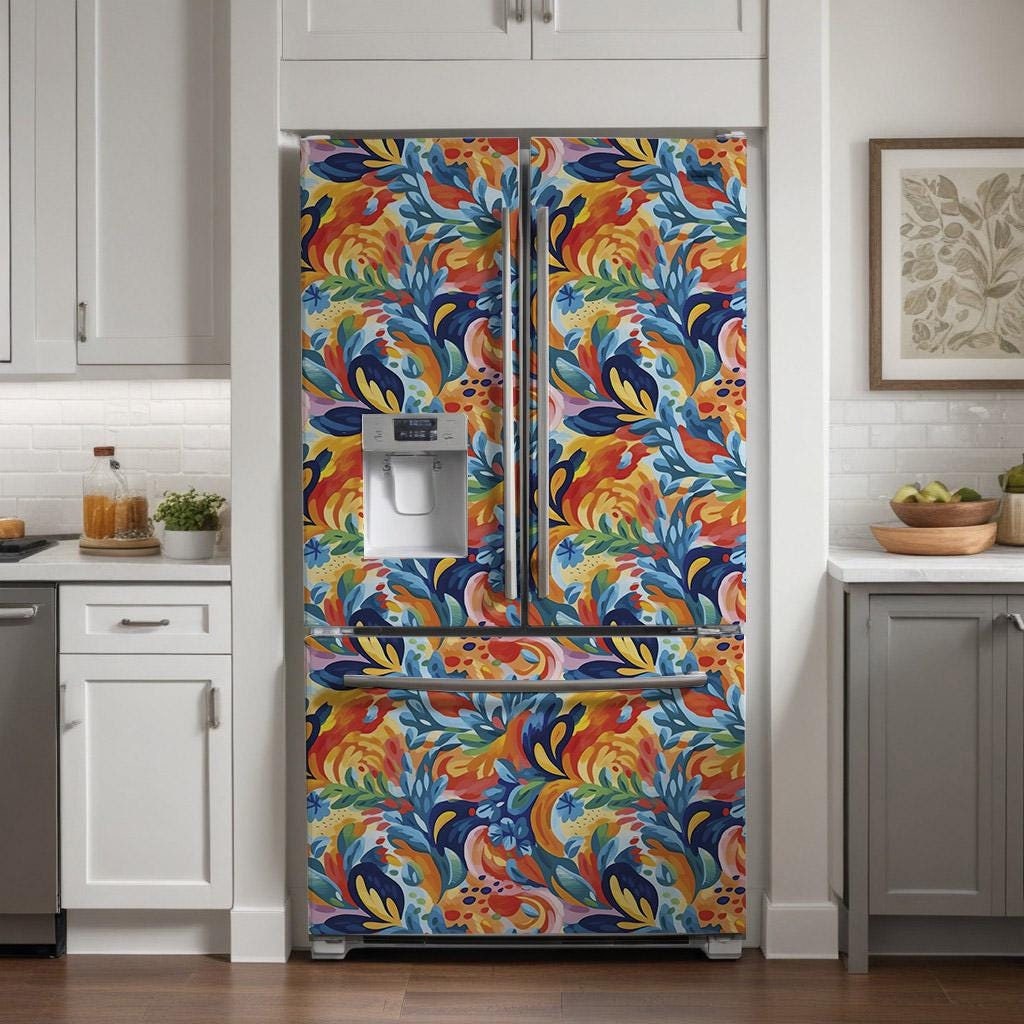 Modern Vinyl Fridge Wrap: Removable Refrigerator Cover, Peel & Stick - Etsy