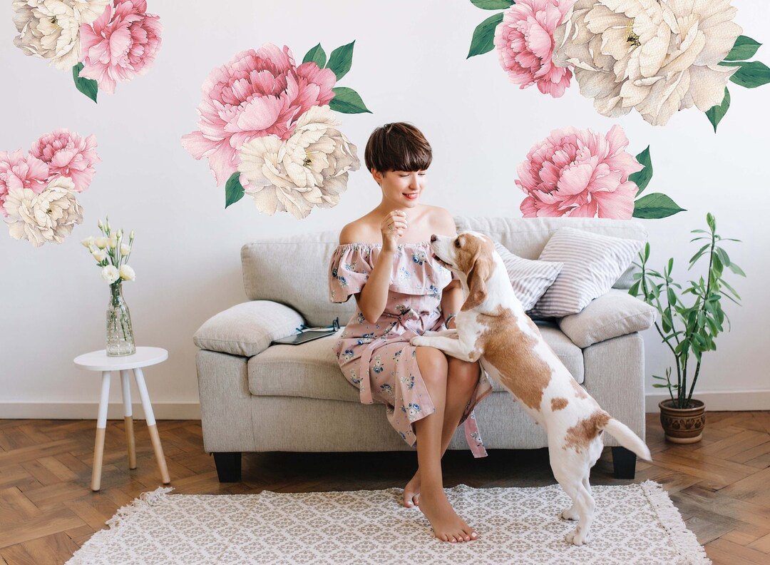 Peonies Wall Decal, Floral Wall Decal, Peony Flowers Wall Decals, Peony ...