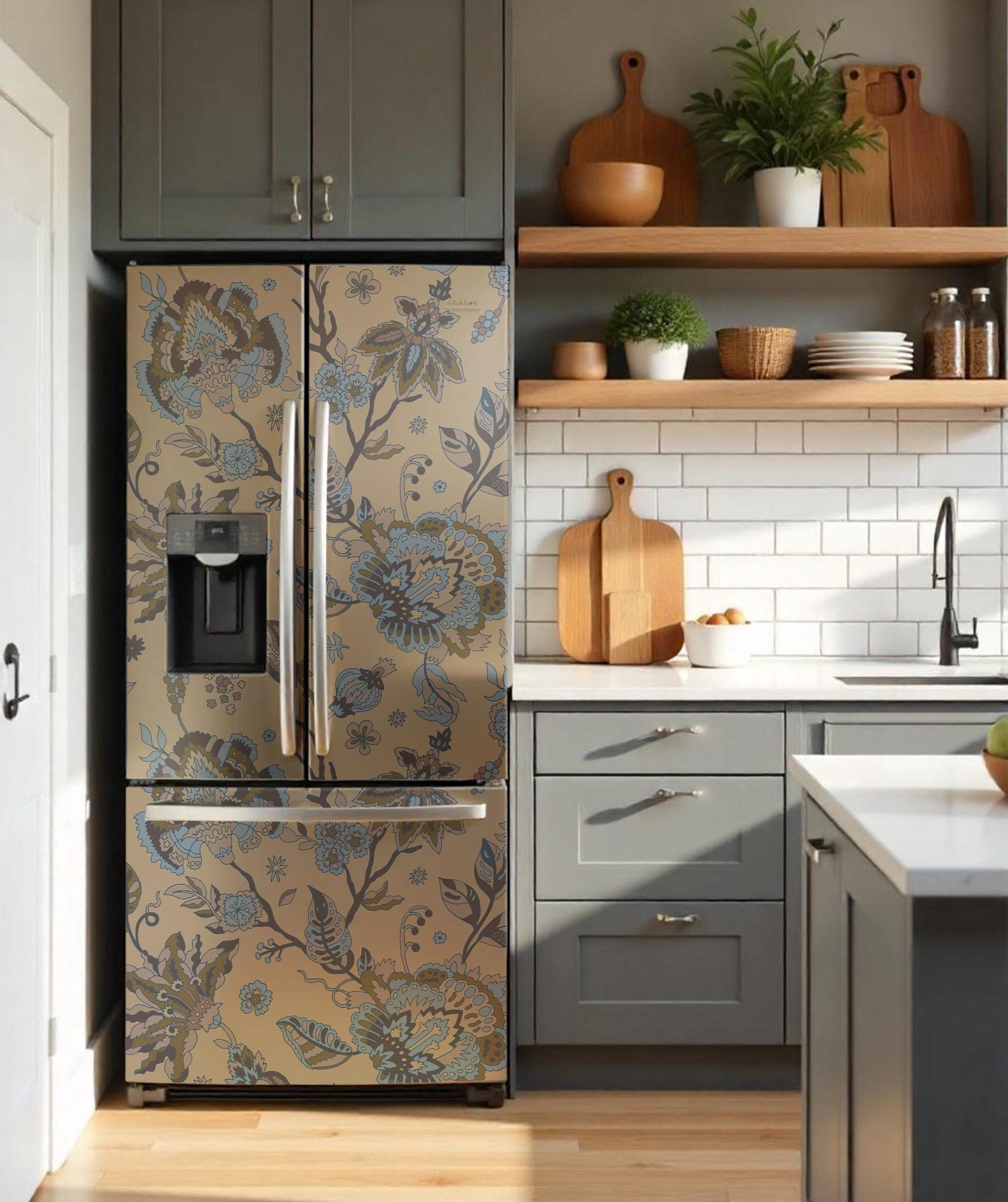 Boho Floral Vinyl Skin for Refrigerator. Removable Peel and Stick ...