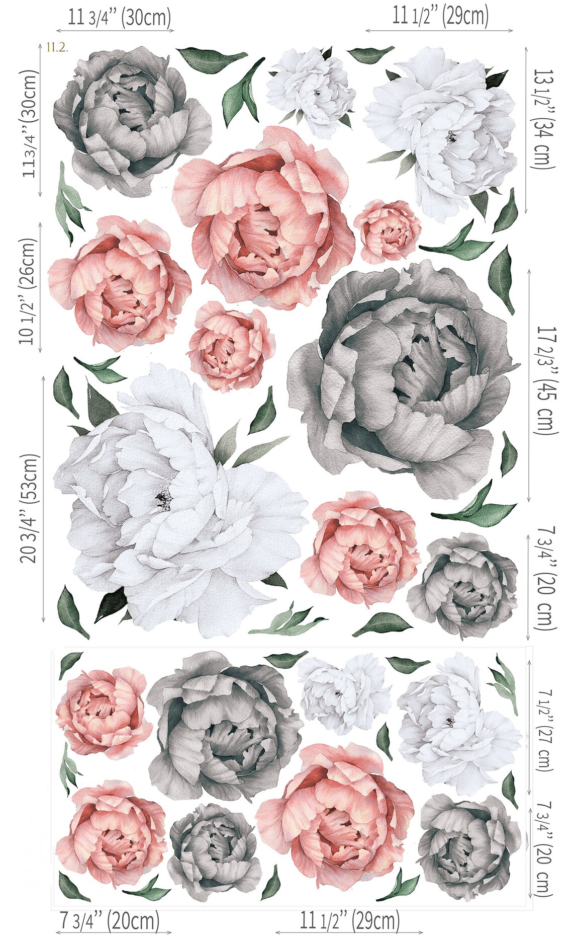 Peonies Wall Decal Large Peony Decal Floral Wall Decal Mix: - Etsy