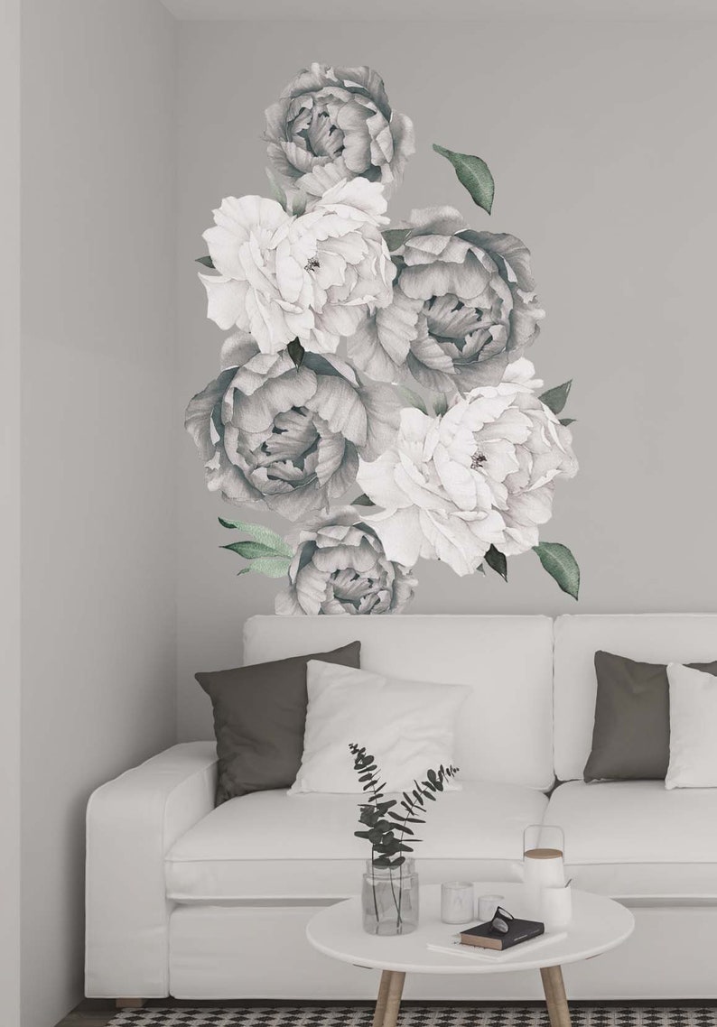 Peony Wall Decal Gray Floral Wall Decals Baby Room Décor | Etsy