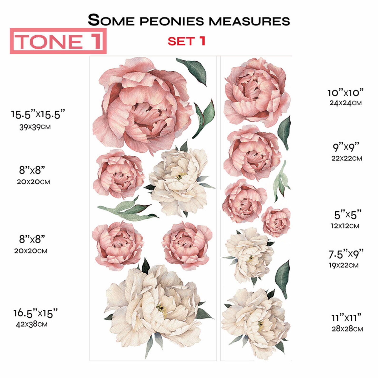 Floral Wall Decal, Large Flower Wall Decal, Peony Wall Decals, Floral ...