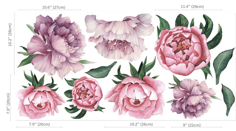 Floral Wall Decals Peony Flowers Wall Decals Peony Floral | Etsy