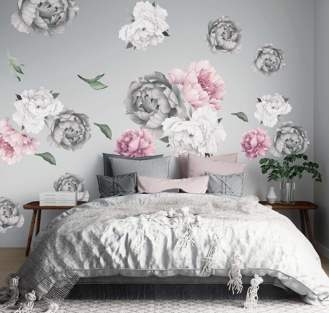 16 Large Peonies Wall Decals Mix Flower Wall Decals Peony - Etsy