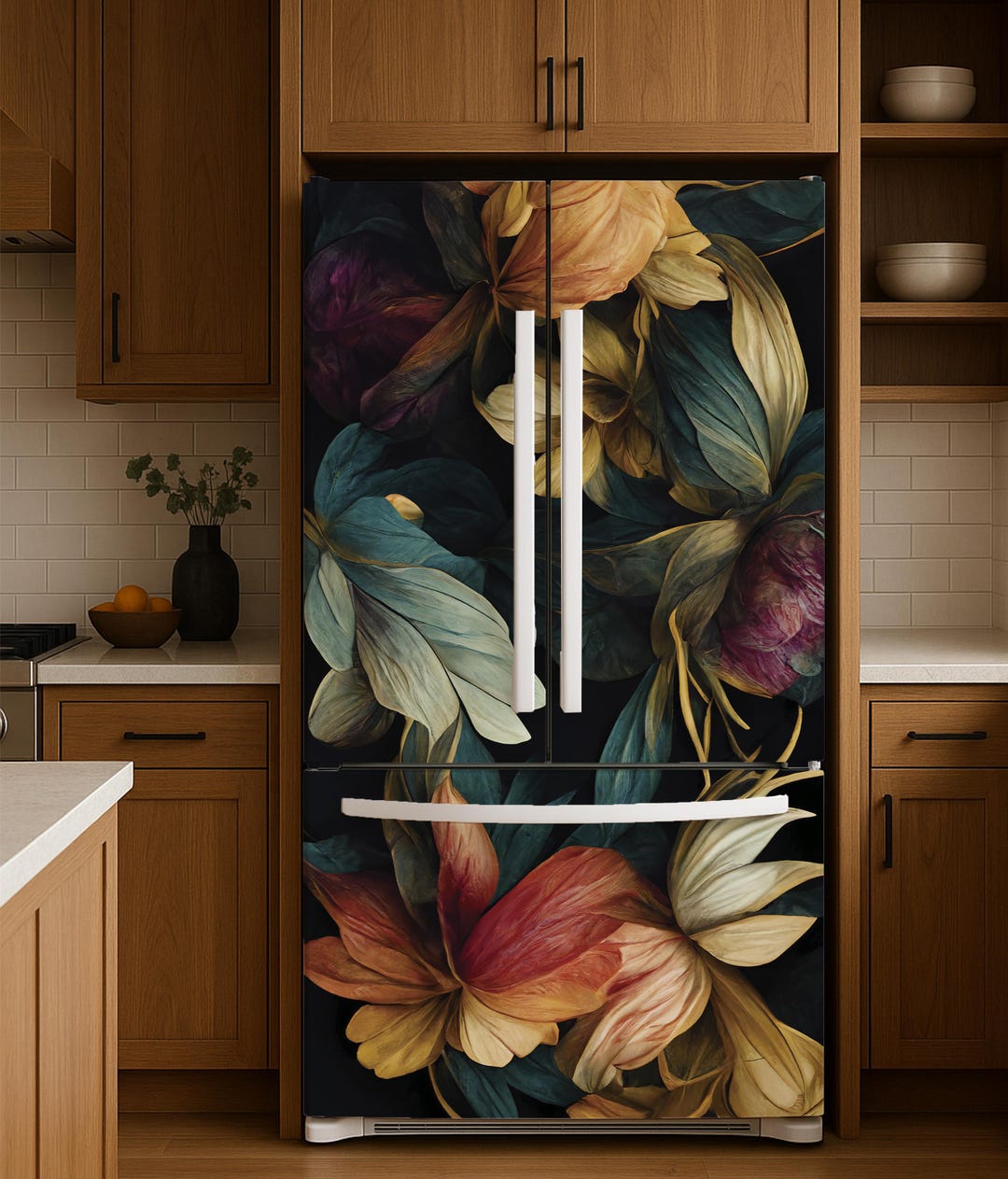 Refrigerator Door Covers. Refrigerator Decals. Removable Fridge Decal for Side-by-side, French ...