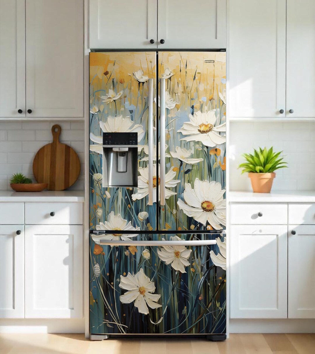 Fridge Wrap. Modern Cottagecore Kitchen Decor. Elegant Daisy Botanical ...
