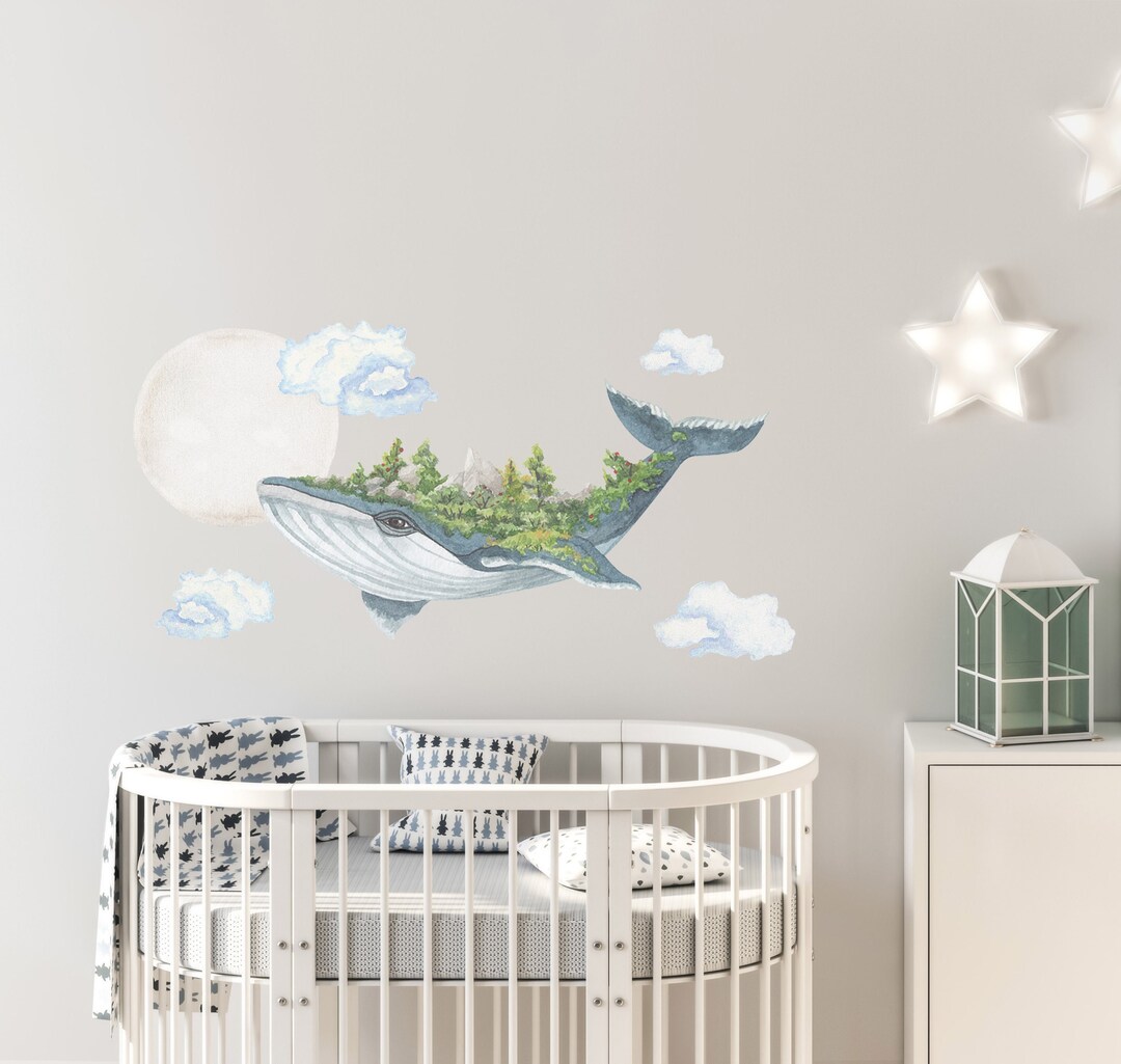 Whale Wall Decal, Watercolor Whale in Sky Decal, Ocean Wall Decal ...
