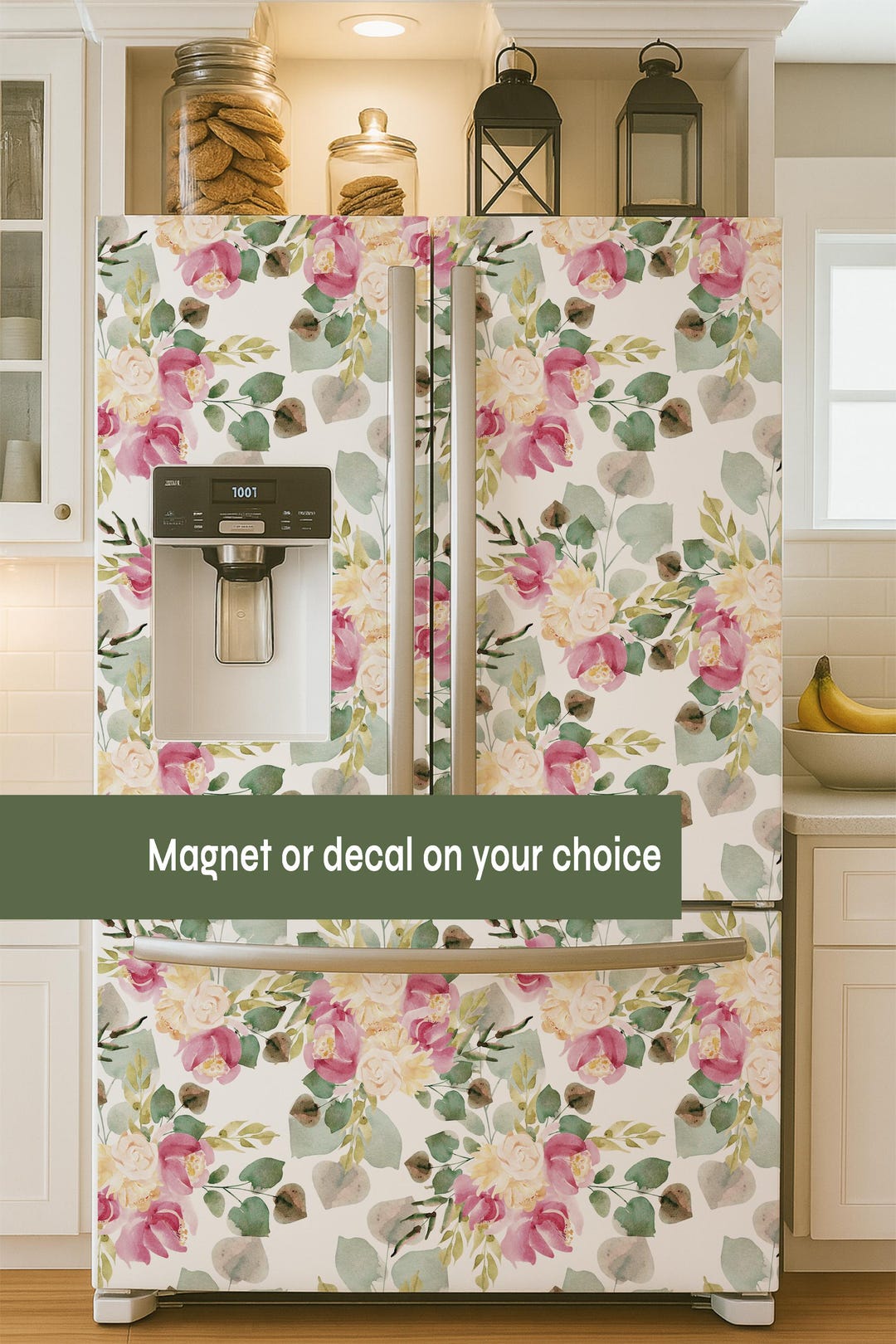 Cottagecore Fridge Cover: Blush Pink Watercolor Floral Magnet or Decal ...