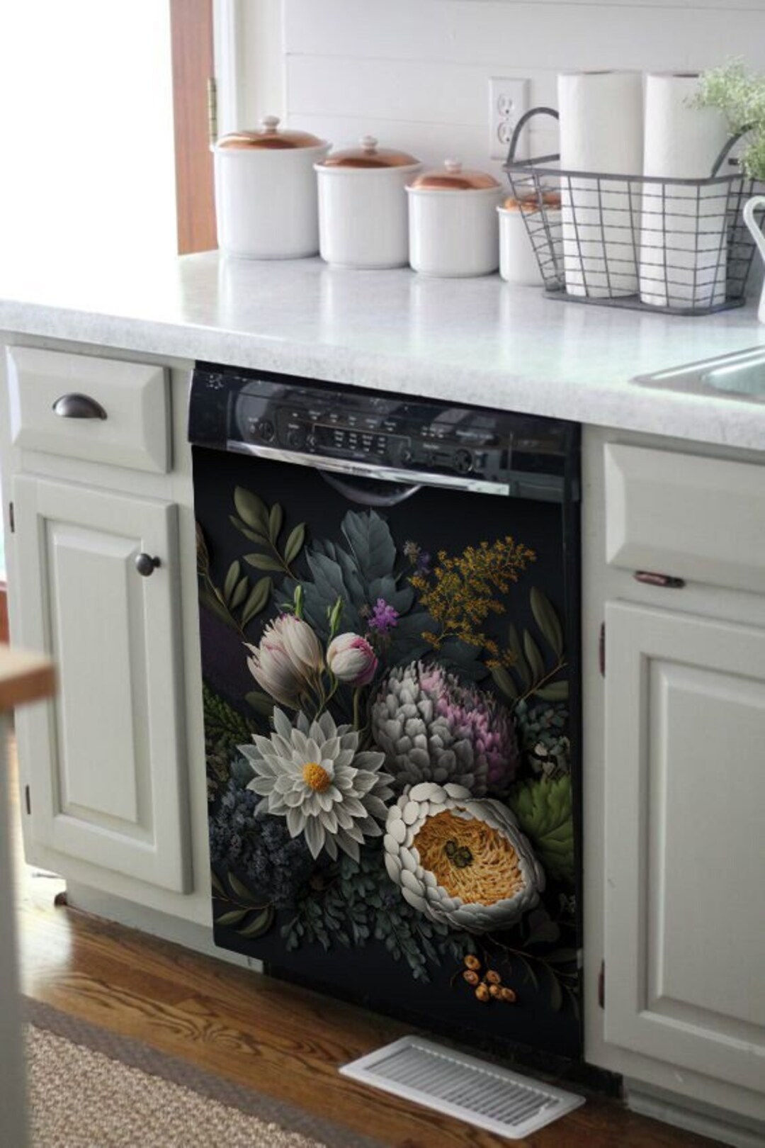 Dishwasher Wrap. Reusable Magnet Cover. Removable Vinyl Decal. Black ...