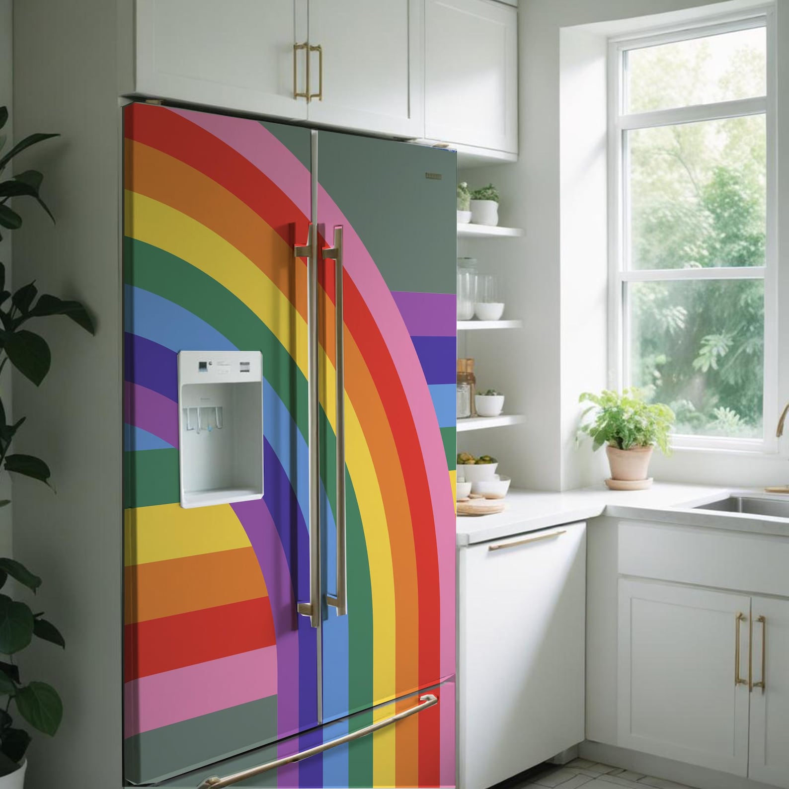 Colorful Rainbow Fridge Wrap. Vinyl Decal for Different Refrigerator ...