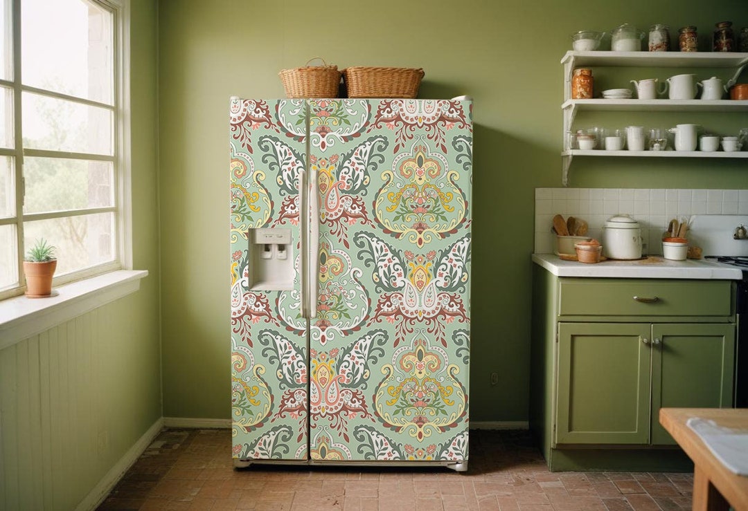Vintage Floral Fridge Wrap. Decorative Refrigerator Vinyl Sticker ...