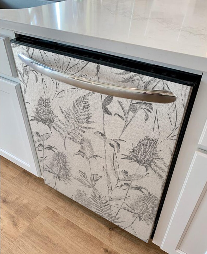 Botanical Sketch Fridge Wrap – Gray Floral Vinyl Decal - Etsy