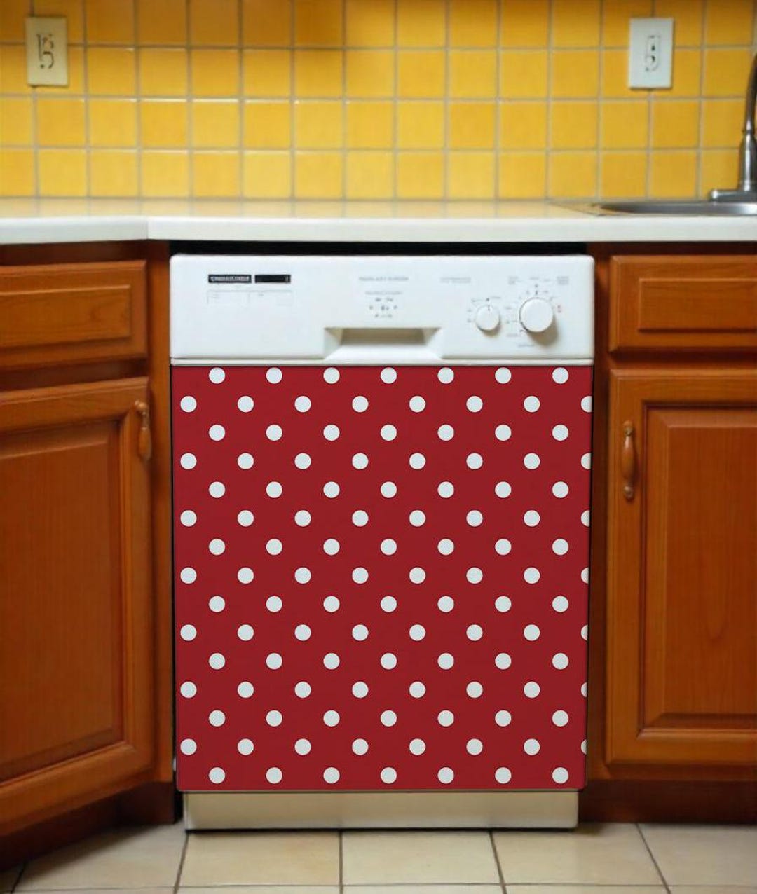 Dishwasher Magnet Cover. Dishwasher Decal. Red White Polka Dot Pattern ...