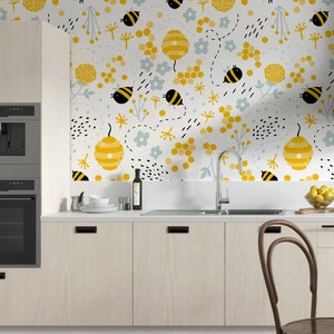 Wallpaper With Honey Bees, Bees Murals, Peel&stick Wallpapers, Peel an ...
