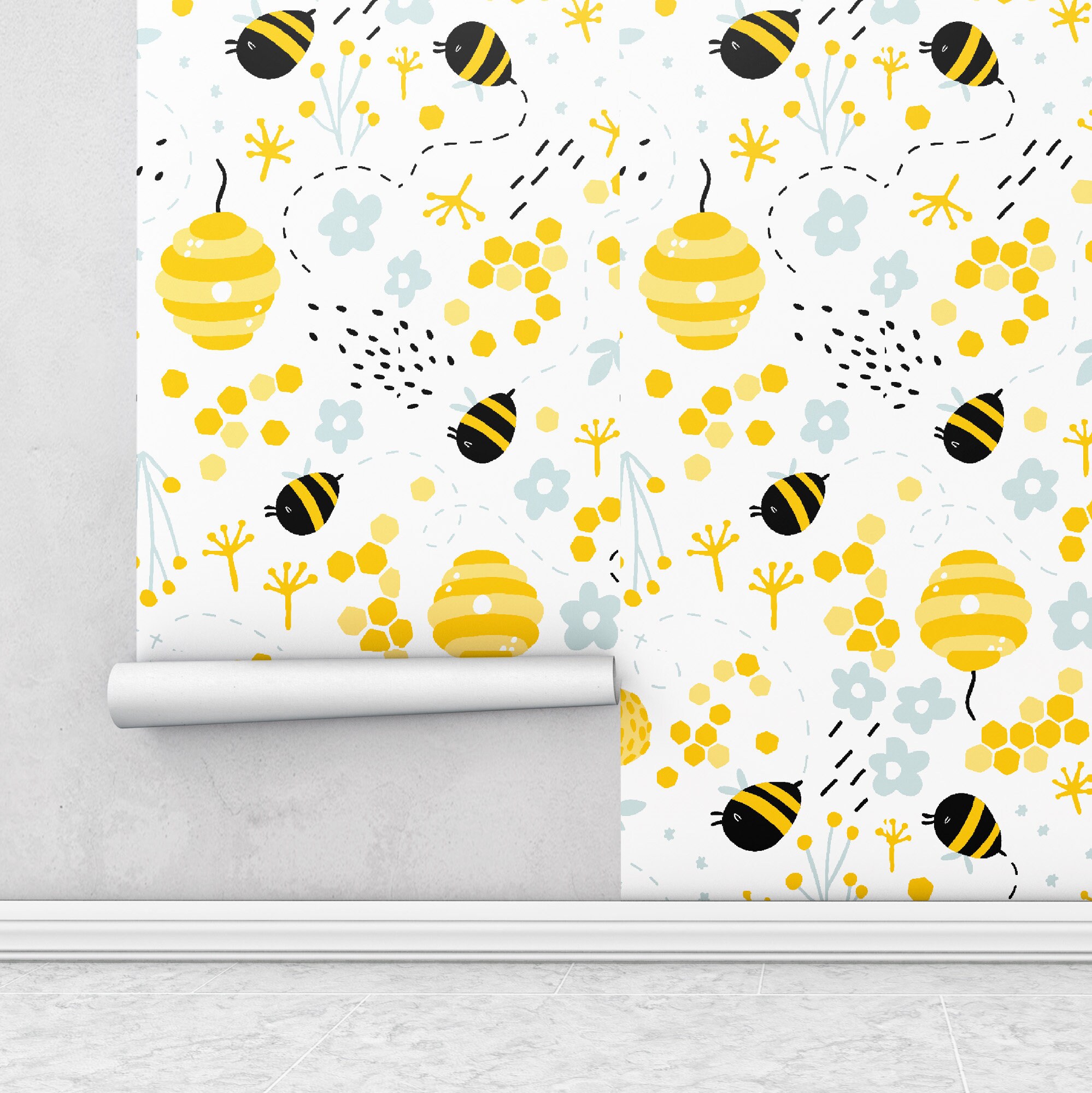 Wallpaper With Honey Bees Bees Murals Peel&stick Wallpapers - Etsy