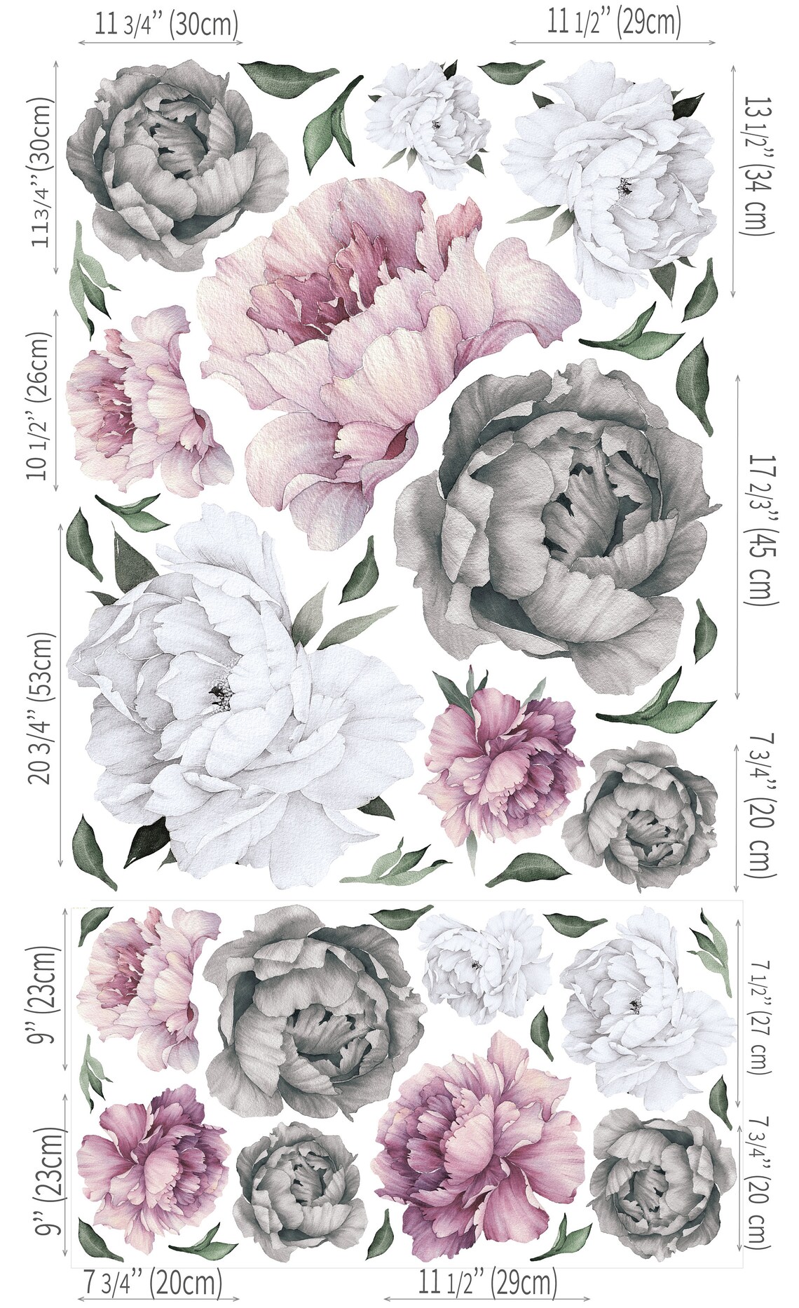 16 Large Peonies Wall Decals Mix Flower Wall Decals Peony - Etsy