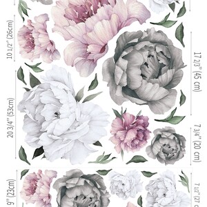 16 Large Peonies Wall Decals, Mix Flower Wall Decals, Peony Flower Wall ...