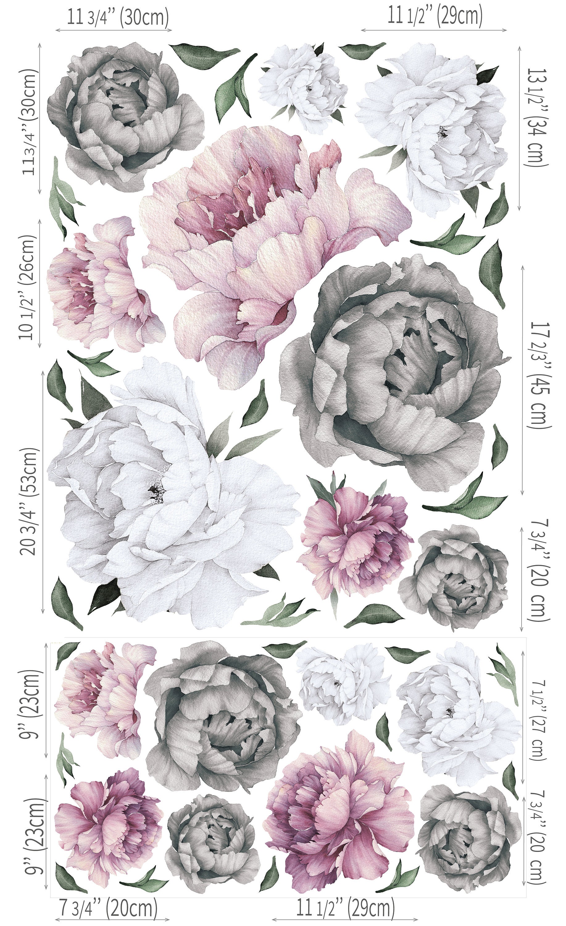 16 Large Peonies Wall Decals Mix Flower Wall Decals Peony - Etsy