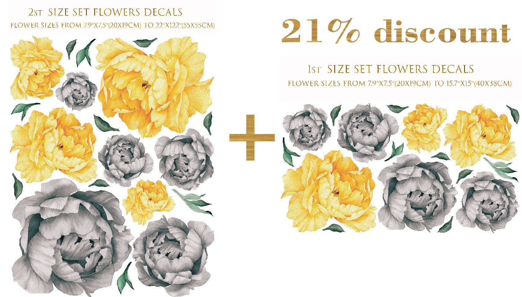 Large Grey and Yellow Flower Wall Decals Peony Wall Decals | Etsy