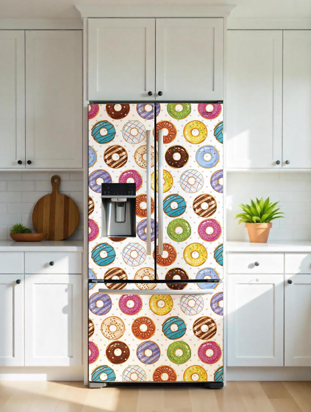 Refrigerator Vinyl Decal With Donut Design - Fridge Wrap for Modern ...