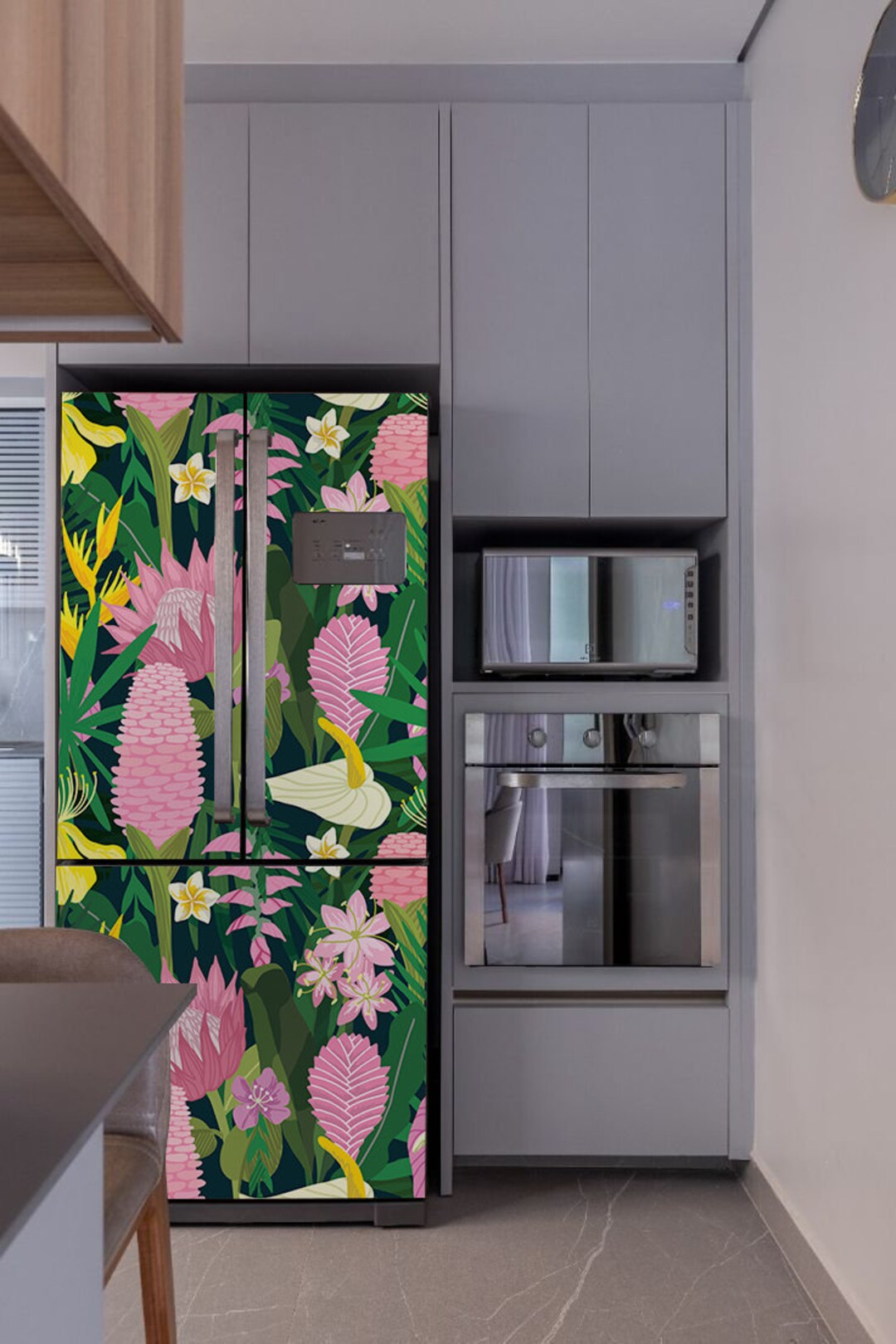 Fridge Vinyl Wrap Floral Vibrant Accent for Kitchen Fridge Decal ...