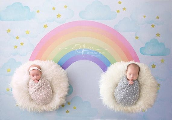 Rainbow Baby Digital Newborn Backdrop Background Prop Twins | Etsy