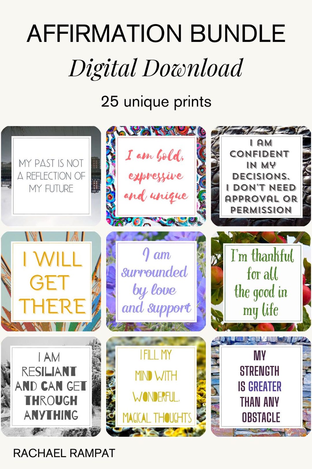 Unique Affirmations Self Love Bundle Square Cards Wall Prints Original ...