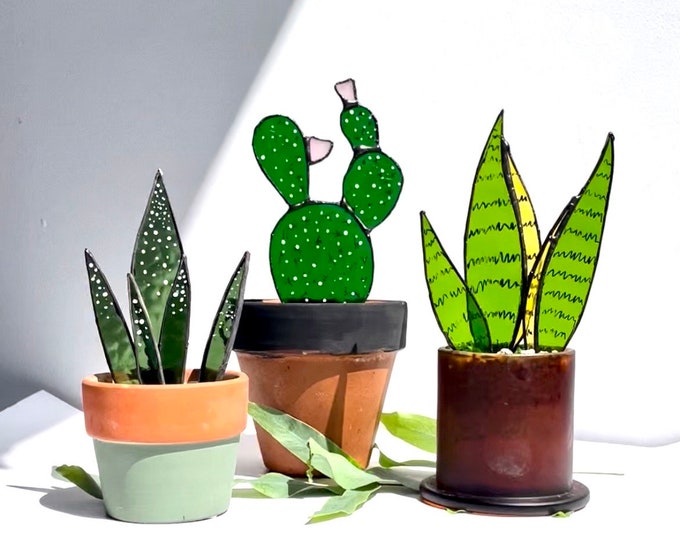Leaves Stained Glass Succulent for Pot Nature Home Decor - Plant ...