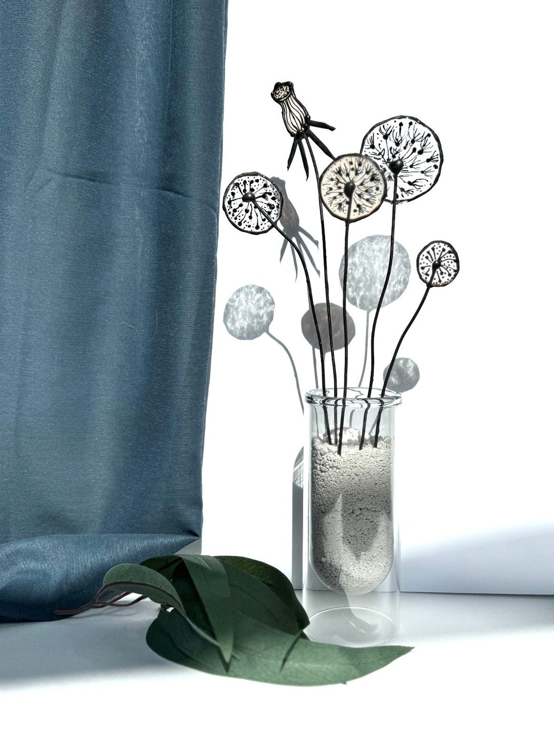 Stained Glass Dandelion Flower Set - Glass Bouquet With Vase for Room ...