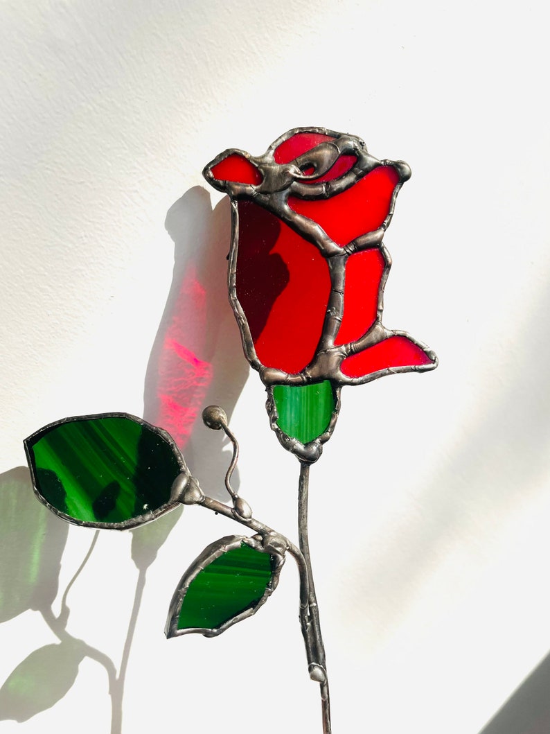Stained Glass Red Rose Gifts for Boyfriend - Custom Stained Glass Rose ...