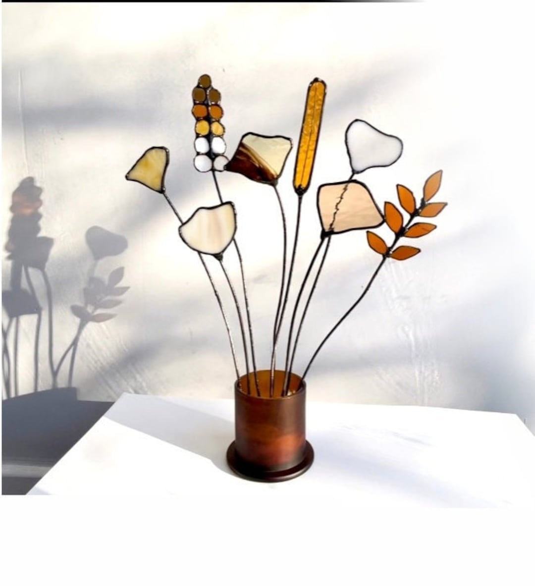 Stained Glass Flower Table Top for Office Decor - Modern Stained Glass ...