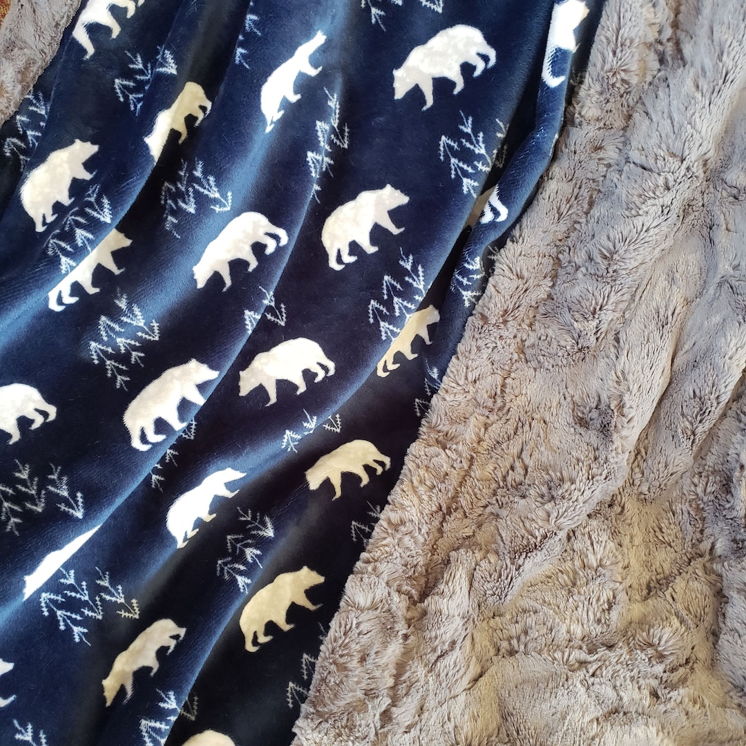 Navy Blue Minky Blanket, Bear Minky Blanket, Adult Minky Blanket, Gray ...