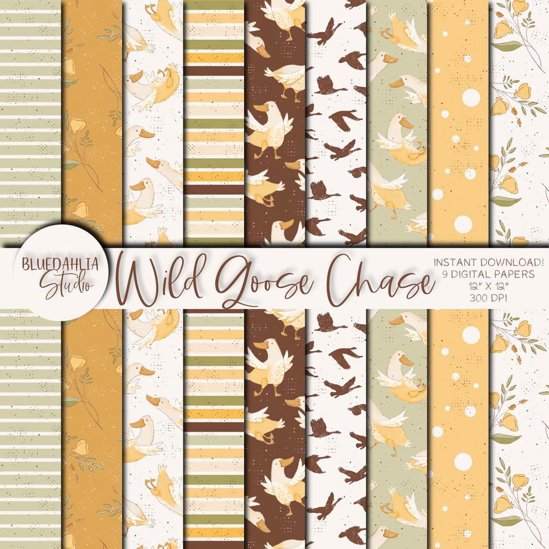 Wild Goose Chase - Digital Paper Pack - Instant Download - 9 Digital ...