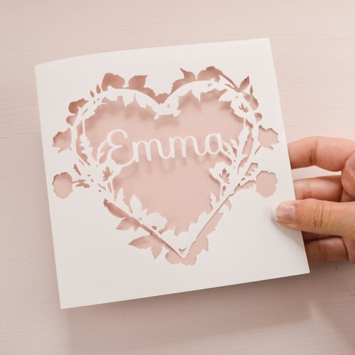 Personalised Floral Heart Papercut Name Card Wedding / | Etsy
